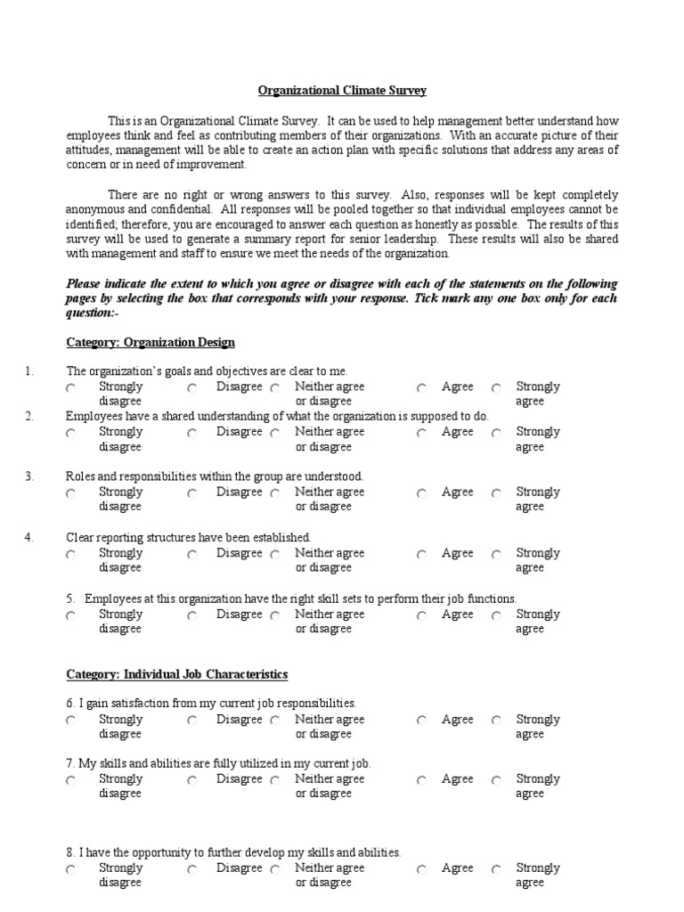 Employee Organizational Climate Survey | PDF | Business Process ...