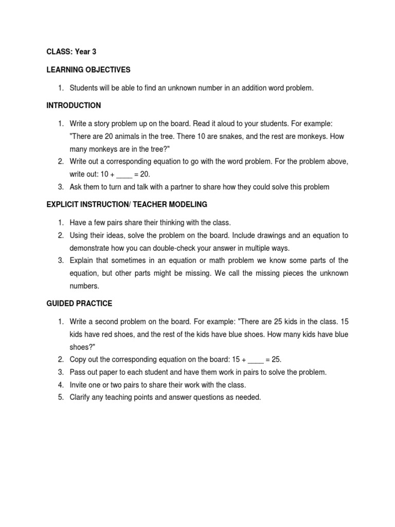 CLASS: Year 3 Learning Objectives | PDF | Equations | Lesson Plan