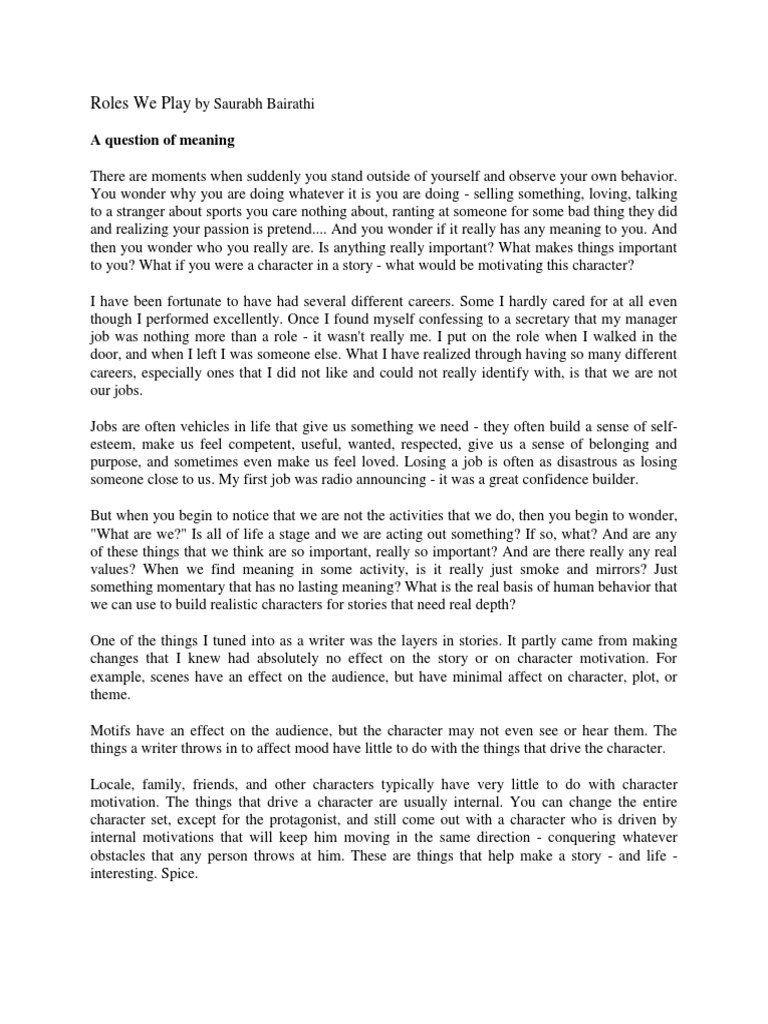 Roles We Play: A Question of Meaning | PDF | Value (Ethics) | Employment