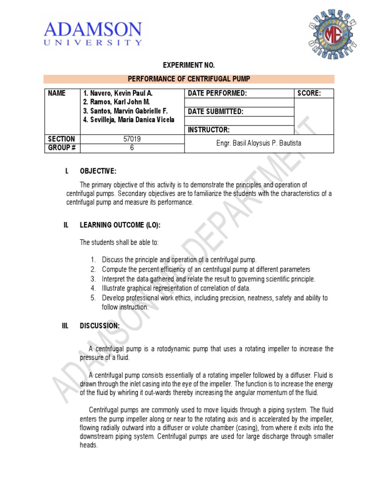 Performance Test of Centrifugal Pump | PDF | Pump | Turbomachinery