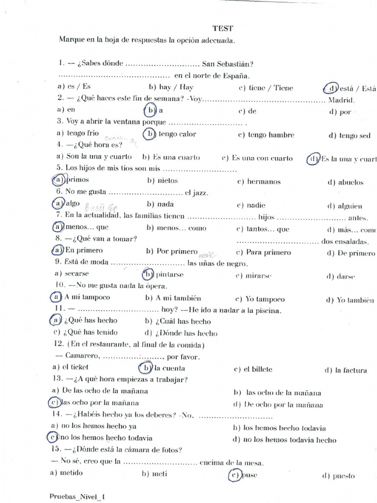 Test de Nivel (Español) | PDF