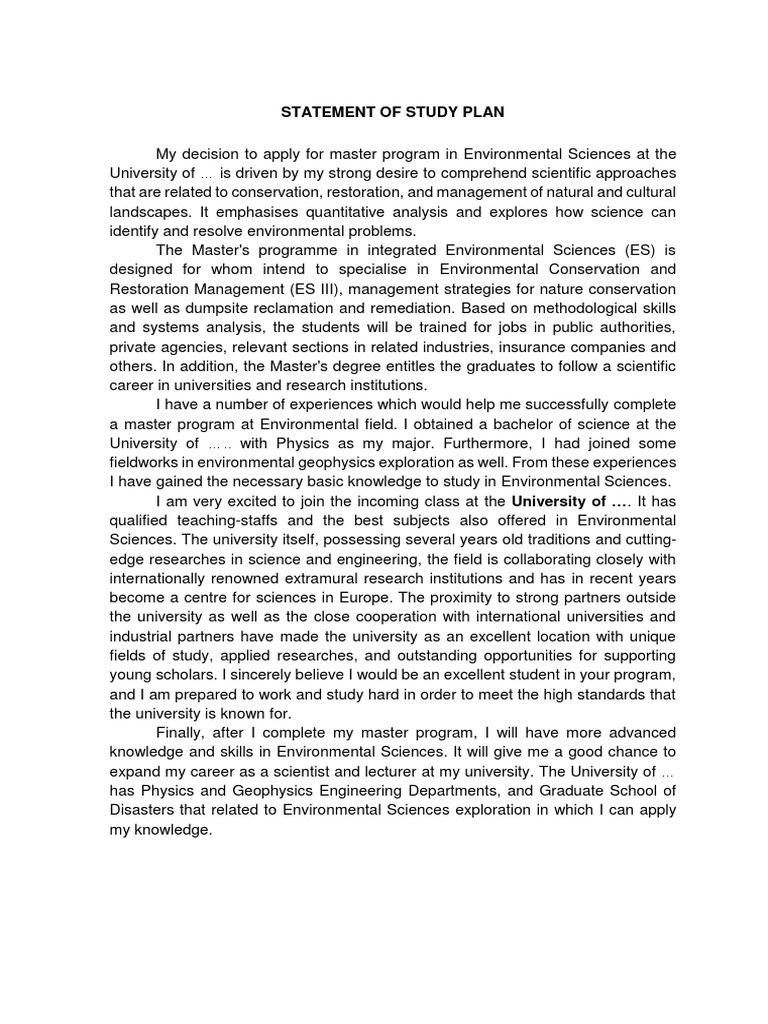 Statement of Study Plan | PDF | University | Science
