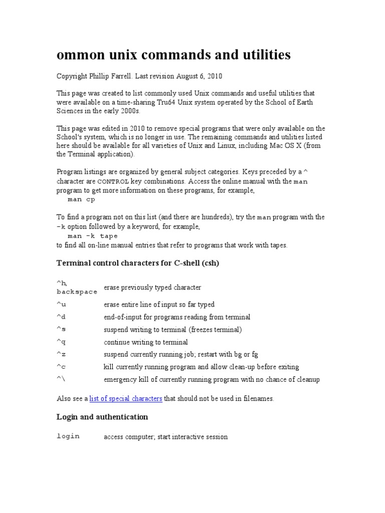 Ommon Unix Commands and Utilities | PDF | Computer File | File Transfer Protocol