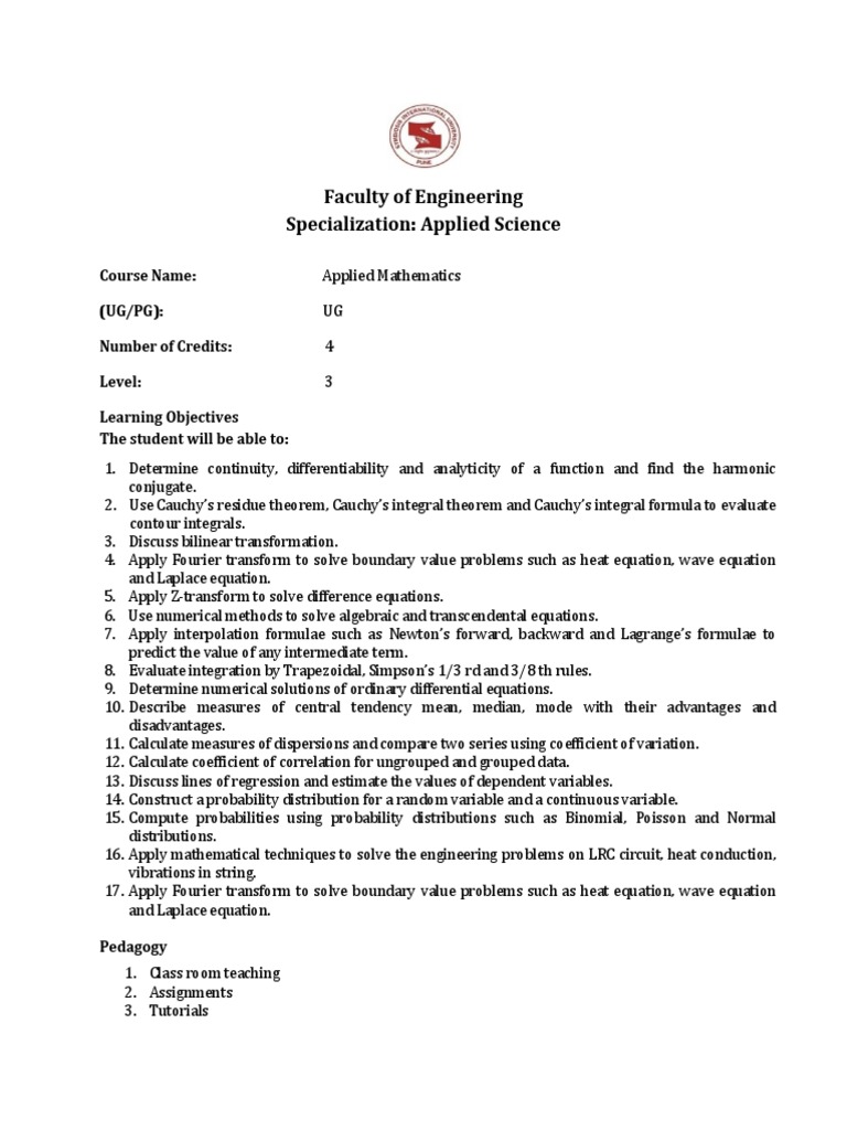 Applied Mathematics Syllabus | PDF | Fourier Transform | Integral