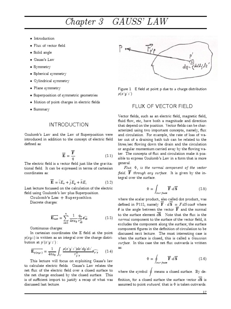 Chapter 3 GAUSS' LAW: Flux of Vector Field | PDF | Flux | Electric Field