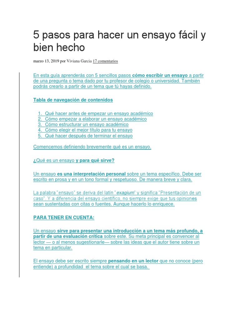 Pasos Para Hacer Un Ensayo