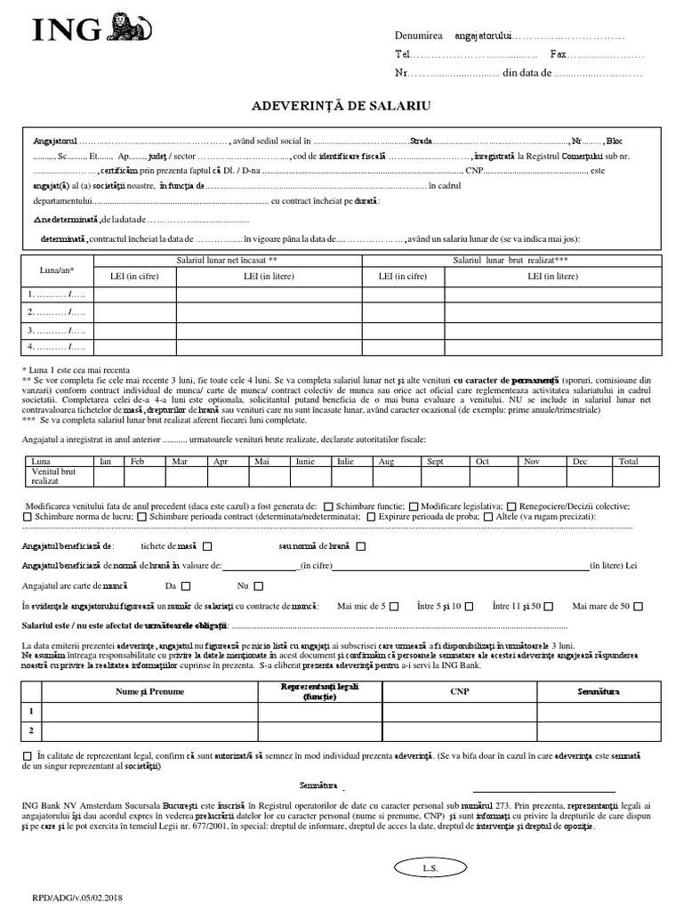 Adeverinta de Salariu ING Bank | PDF