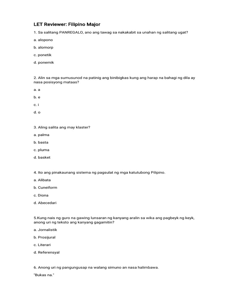 LET Reviewer - Filipino | PDF