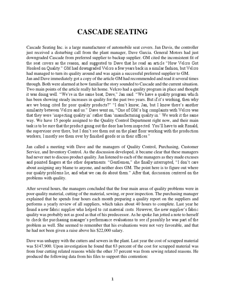 Cascade Seating Case (Reading) PDF | Download Free PDF | Sewing | Business