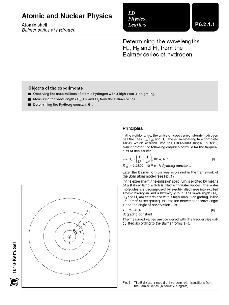 Balmer Series of Hydrogen | PDF | Spectral Line | Atomic
