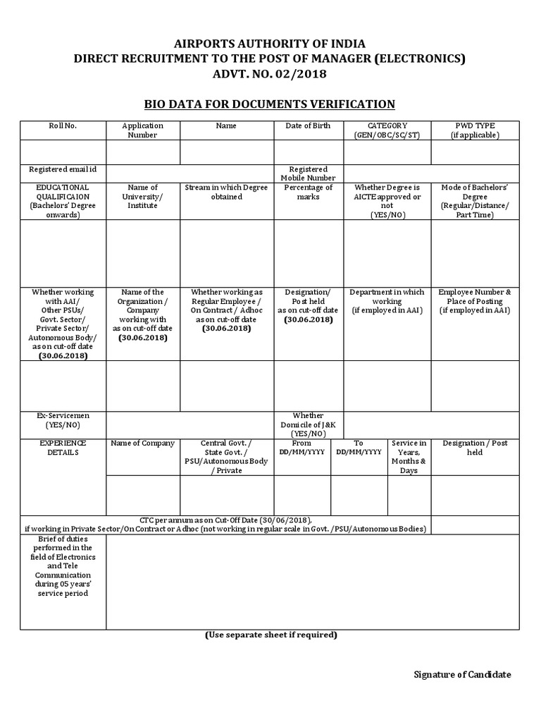 Bio Data Form & List of Documents | PDF | Identity Document | Government