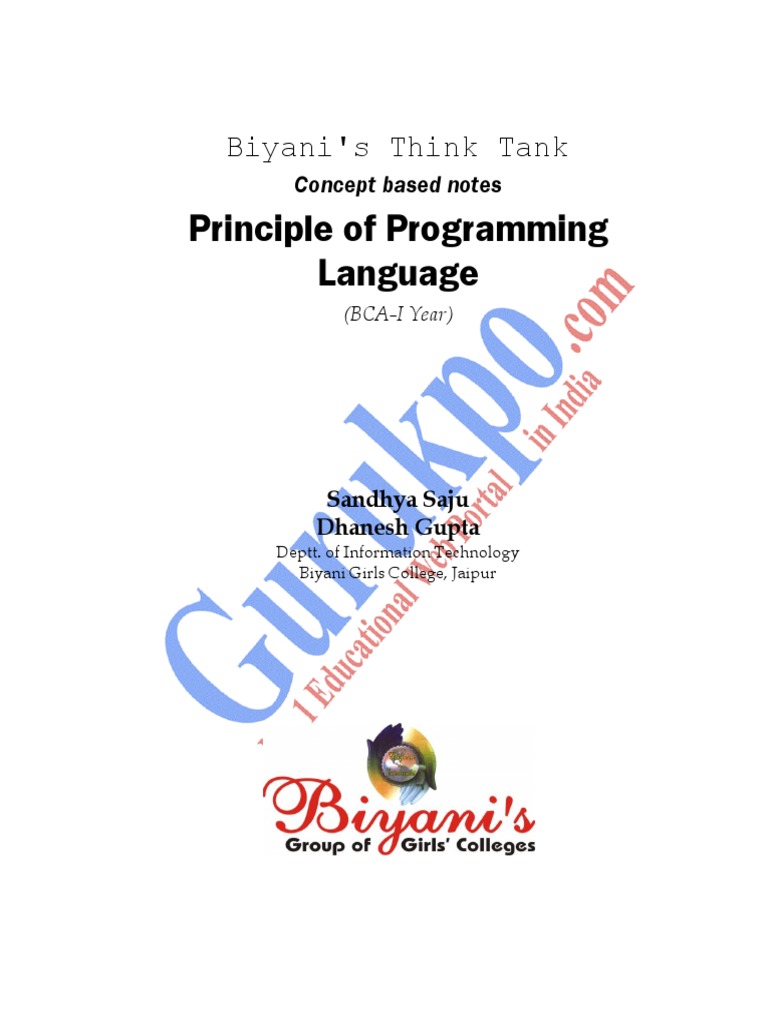Principle of Programming Language: Biyani's Think Tank | PDF | Control ...