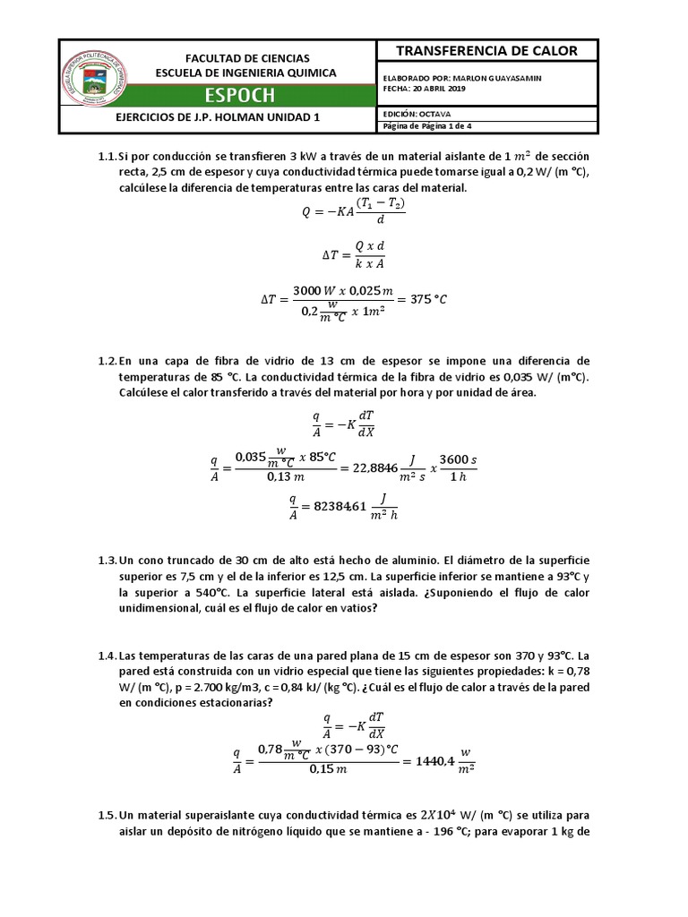 Ejercicios Trans Calor | PDF | Calor | Transferencia de calor