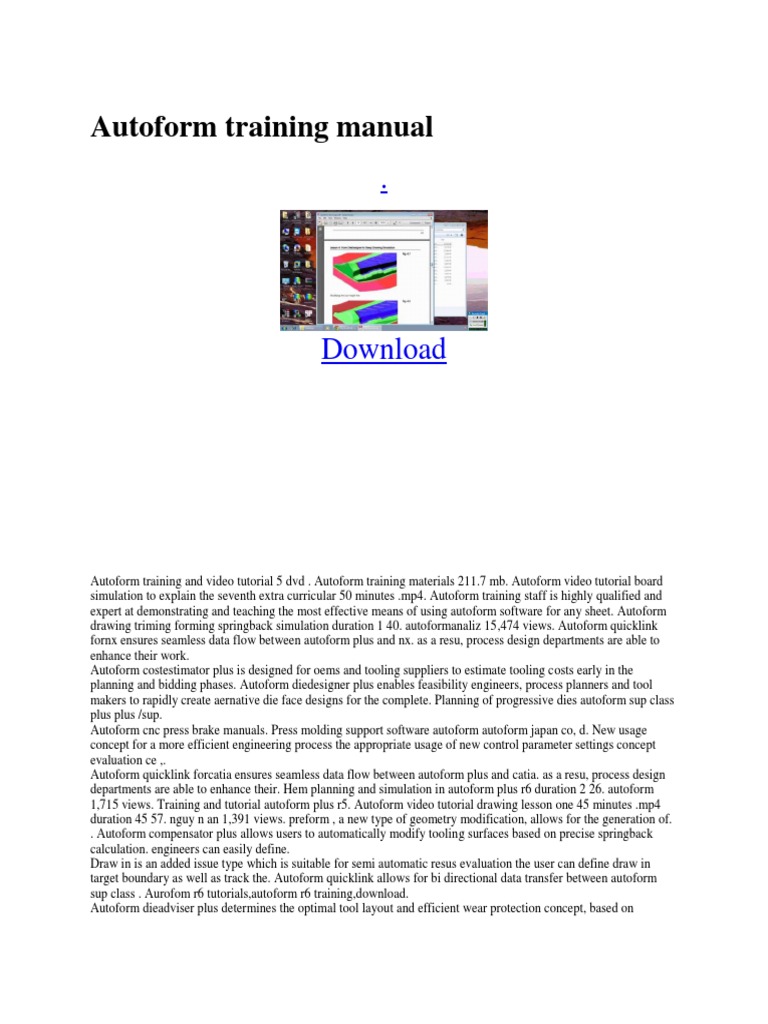 Autoform training manual and video tutorial download | PDF | Simulation ...
