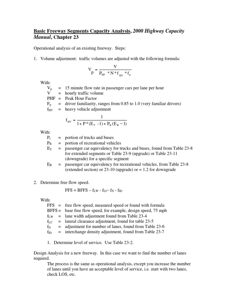 Freeway Capacity Analysis Guide | PDF