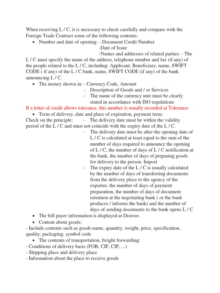 If A Letter of Credit Allows Tolerance, This Number Is Usually Recorded ...