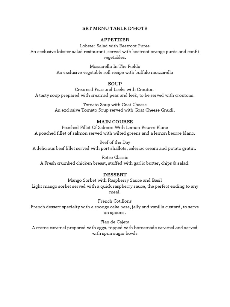 Exquisite Table D'Hôte Menu Options | PDF