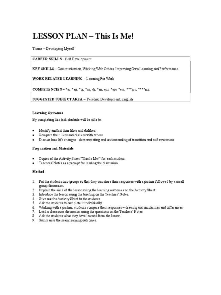 Lesson Plan 2 - This Is Me | PDF | Lesson Plan | Change