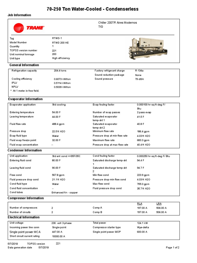 RTWD Series R (TM) 70-250 Ton Water-Cooled Chiller Dimension Drawings ...