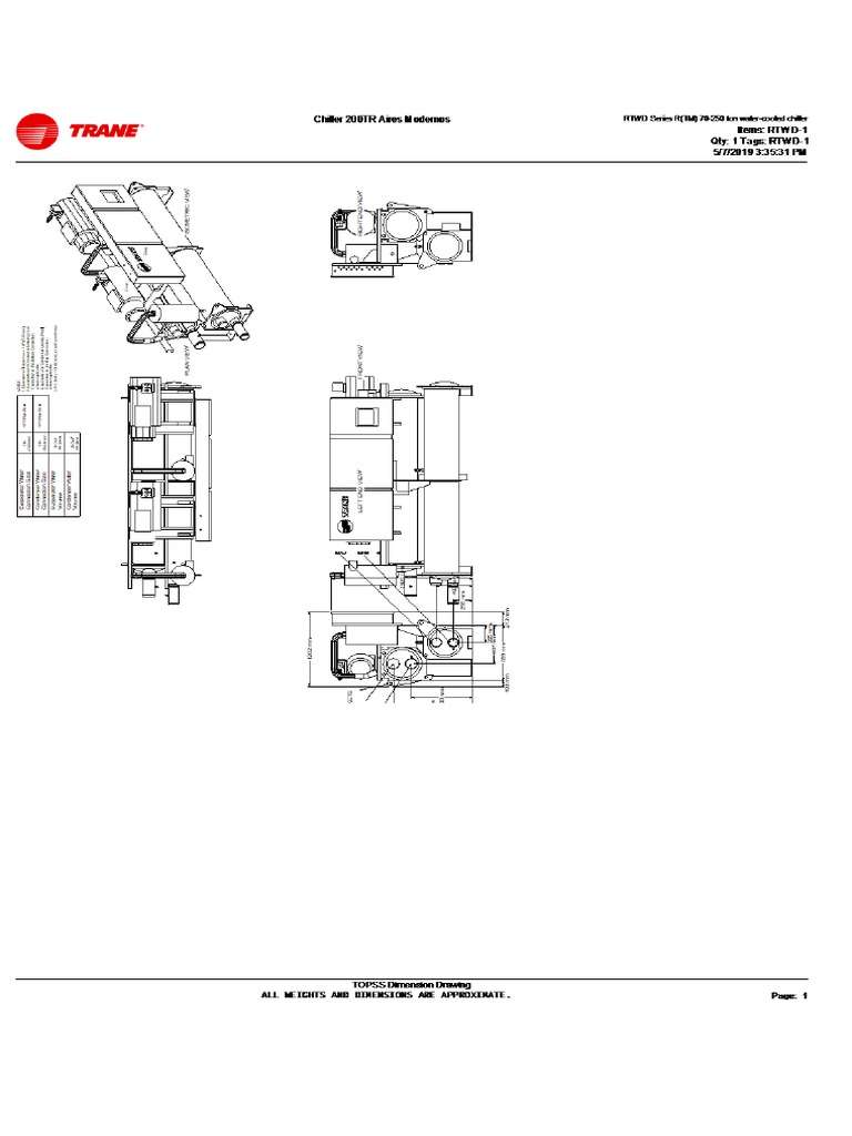 RTWD Series R (TM) 70-250 Ton Water-Cooled Chiller Dimension Drawings ...