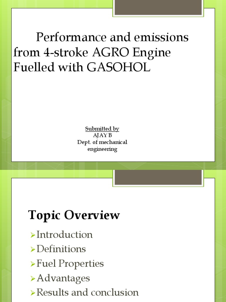 Performance and Emissions From 4-Stroke AGRO Engine Fuelled With ...
