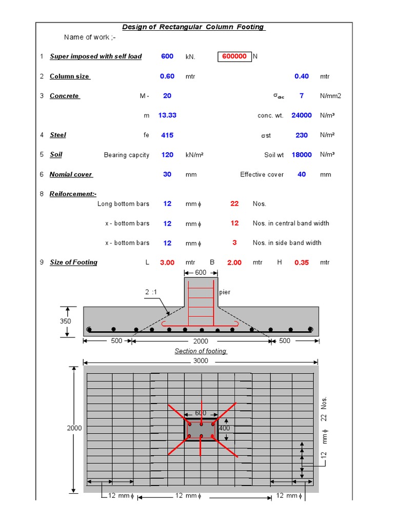 Name of Work - : Design of Rectangular Column Footing | PDF | Building ...