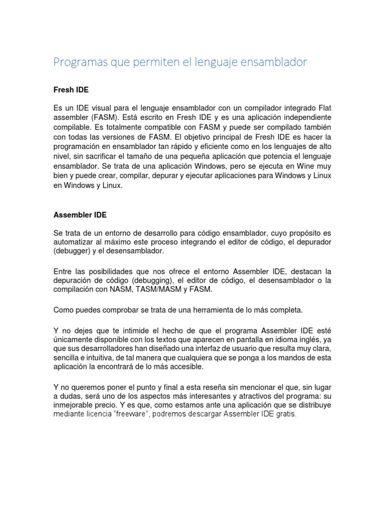 Lenguaje Ensamblador y Cuadro Comparativo | PDF | Entorno de desarrollo ...