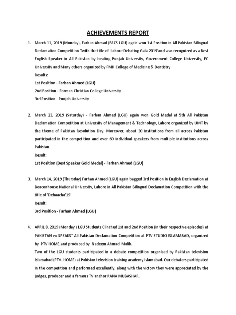 Achievements LGU March & April | PDF | Pakistan | Government Of Pakistan