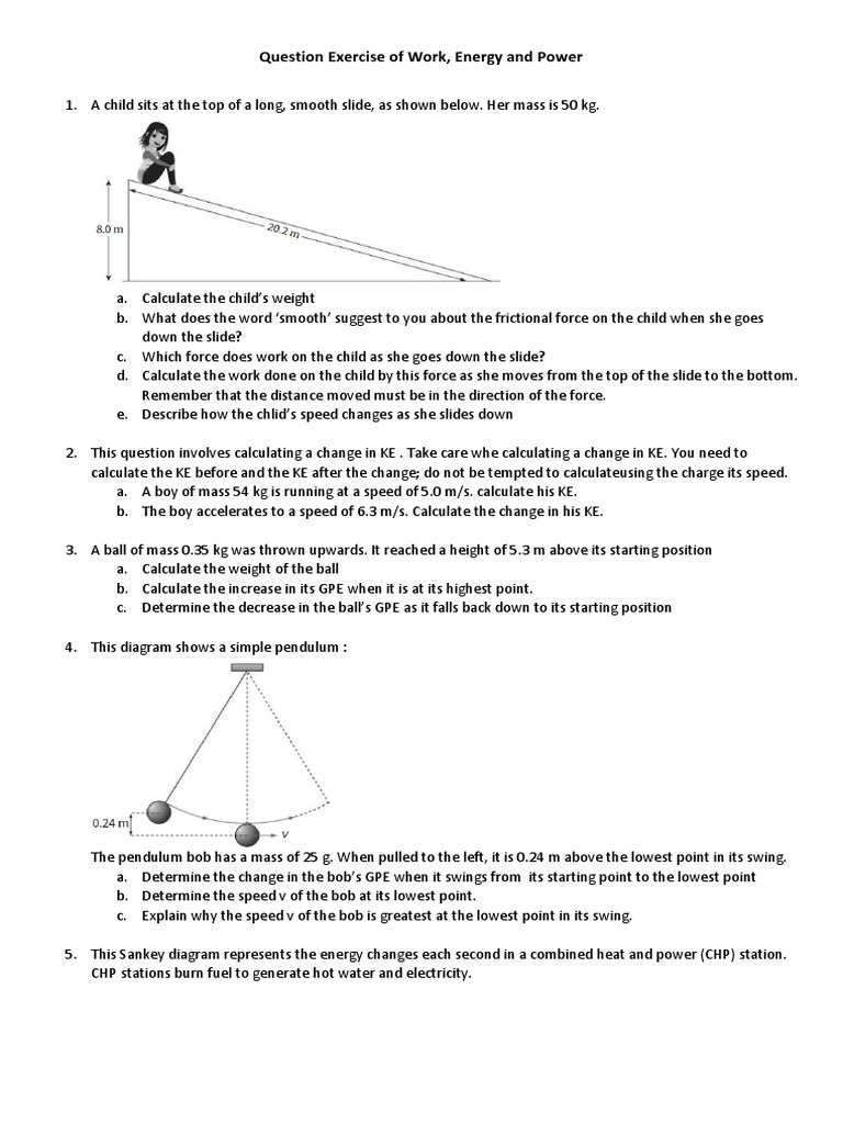 Work, Energy, and Power Exercises | PDF | Force | Power Station