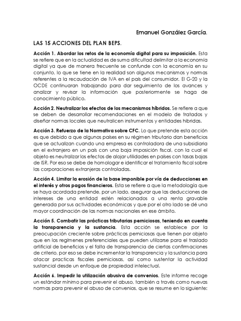 Guía BEPS: 15 Acciones Clave | PDF | Planificación | Economias