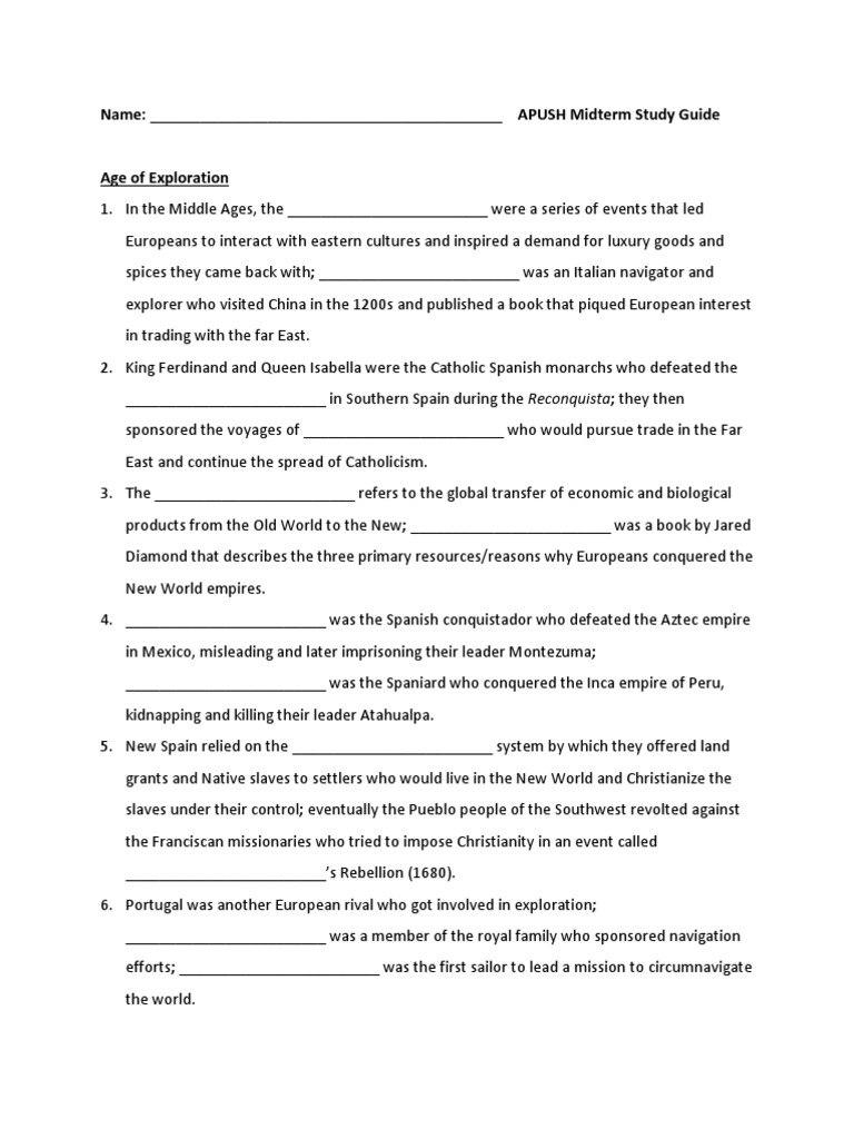 Name: - APUSH Midterm Study Guide | PDF | Thirteen Colonies | Abraham Lincoln