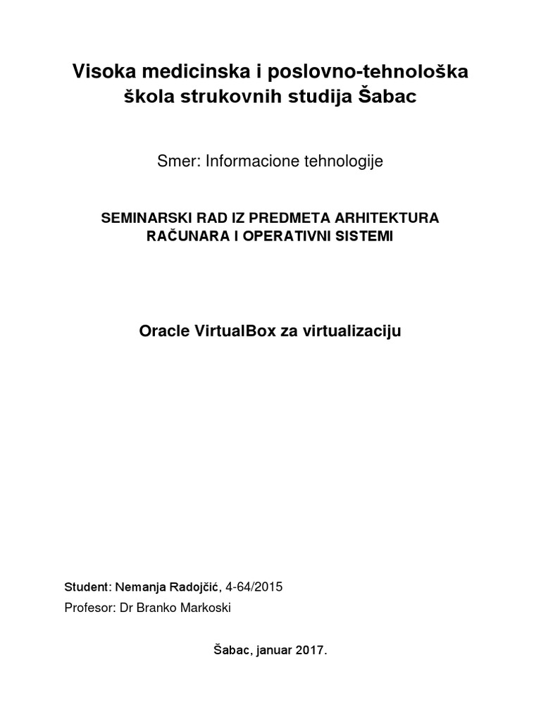 Seminarski Rad Iz Predmeta Arhitektura Računara I Operativni Sistemi | PDF
