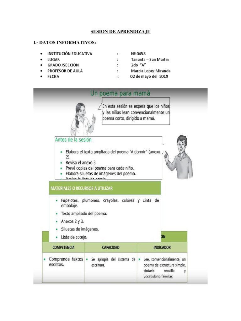 Sesion De Aprendizaje Poesia Madre Pdf