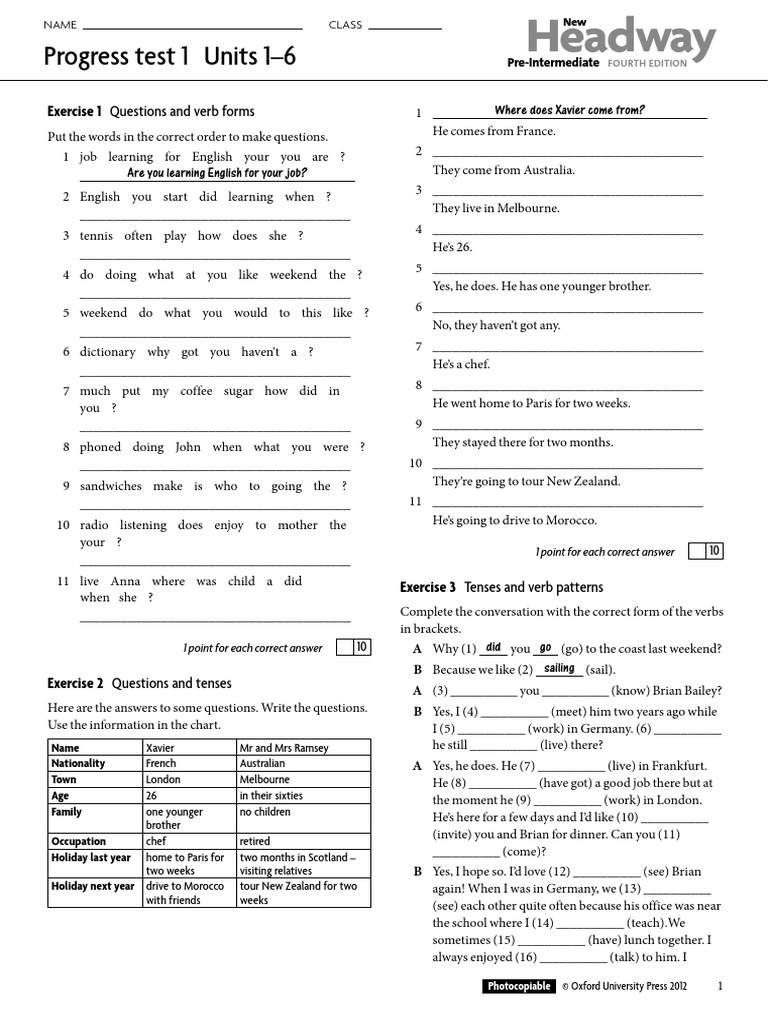 Hwy Pre Int Progresstest 1 | PDF | English Language | Grammar Hwy Pre Int Progresstest 1 | PDF | English Language | Grammar