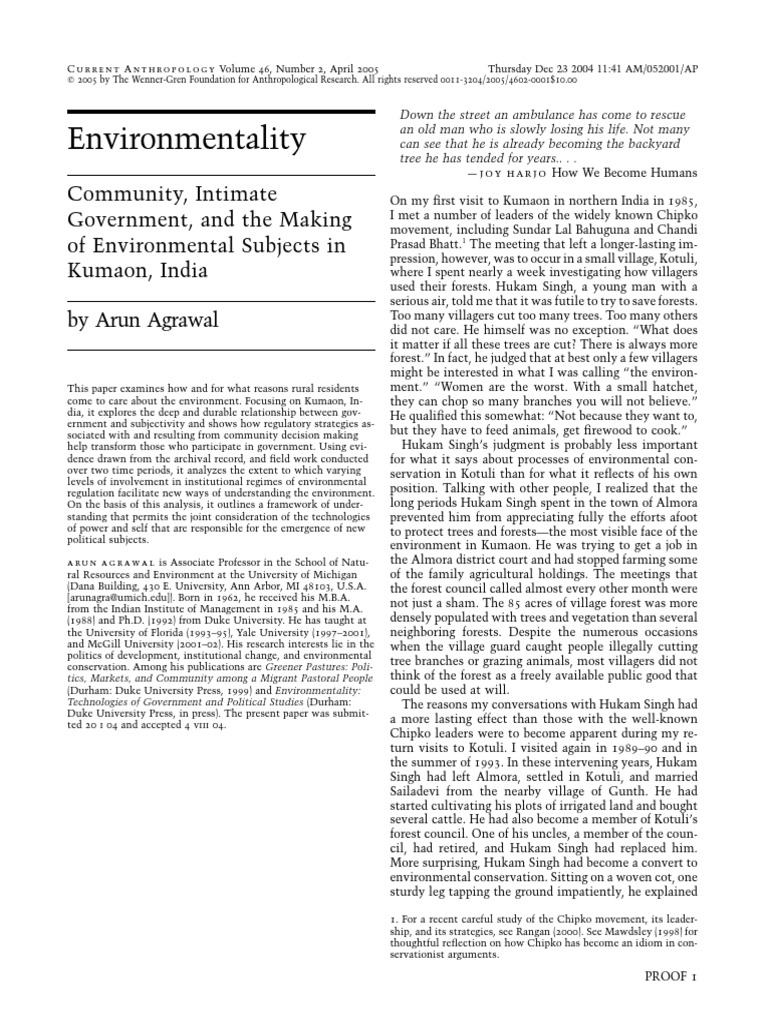 Environmentality Agrawal PDF | PDF | Identity (Social Science) | Gender