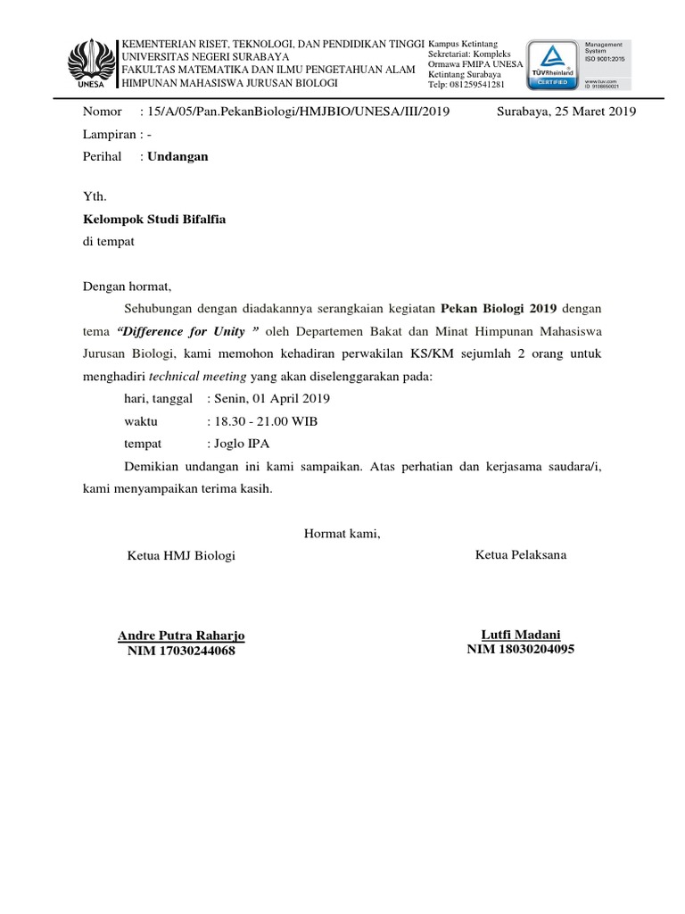 Surat Undangan KSKM TM 2019 | PDF