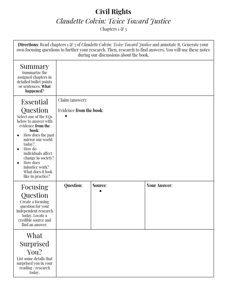 Claudette Colvin Chapters 1 3 | PDF