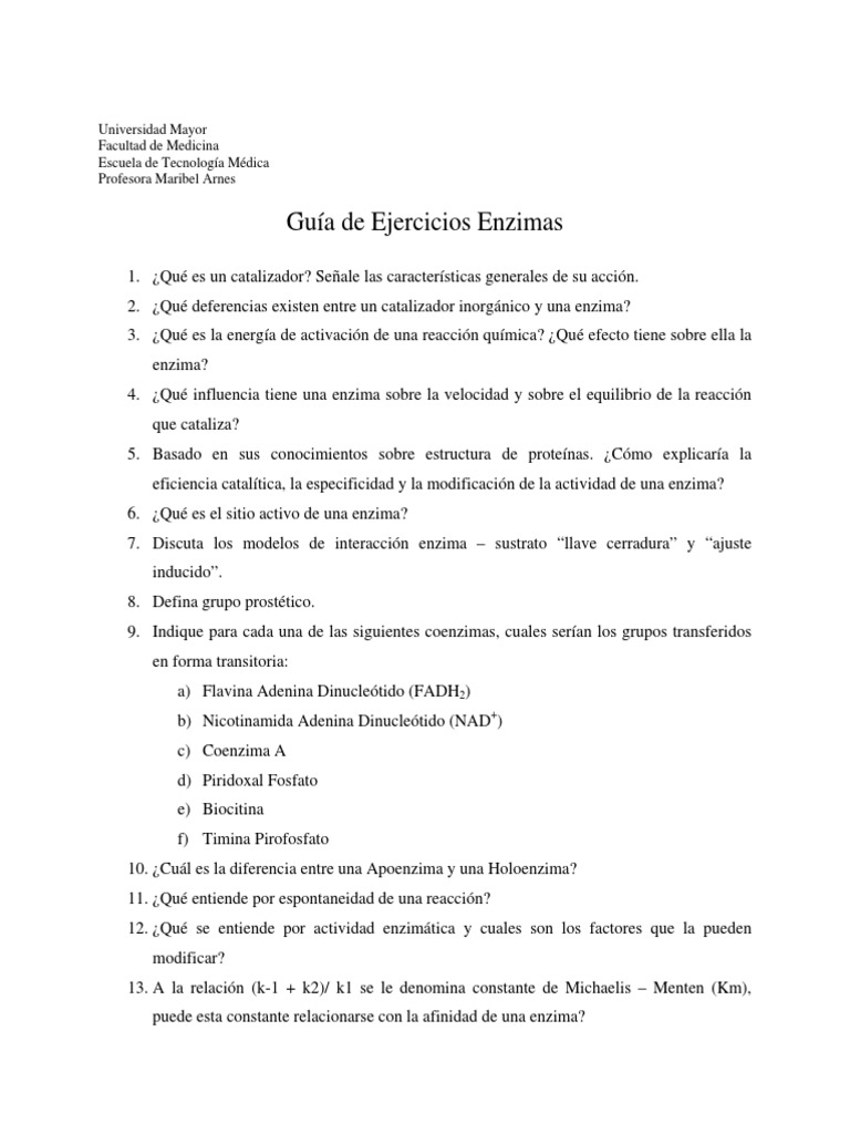Guia Ejer Enzimas Tec 2010 | PDF | Enzima | Inhibidor de la enzima