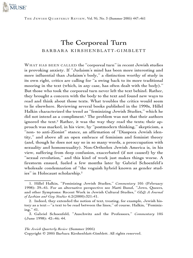 The Corporeal Turn: Barbarakirshenblatt-Gimblett | PDF | Anthropology ...