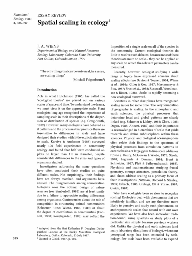 Spatial Scaling in Ecology1: Essay Review | PDF | Chaos Theory | Vegetation
