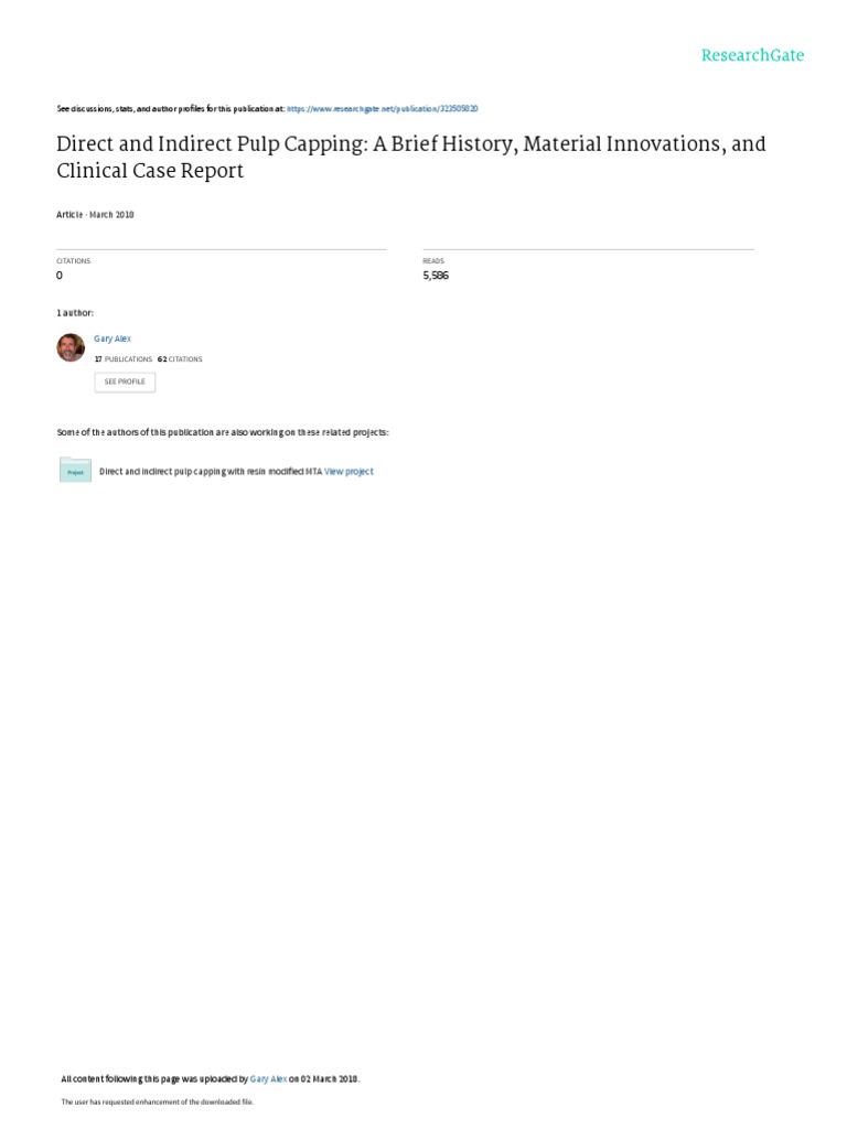 Jurnal Direct and Indirect Pulp Capping | PDF | Mouth | Dentistry