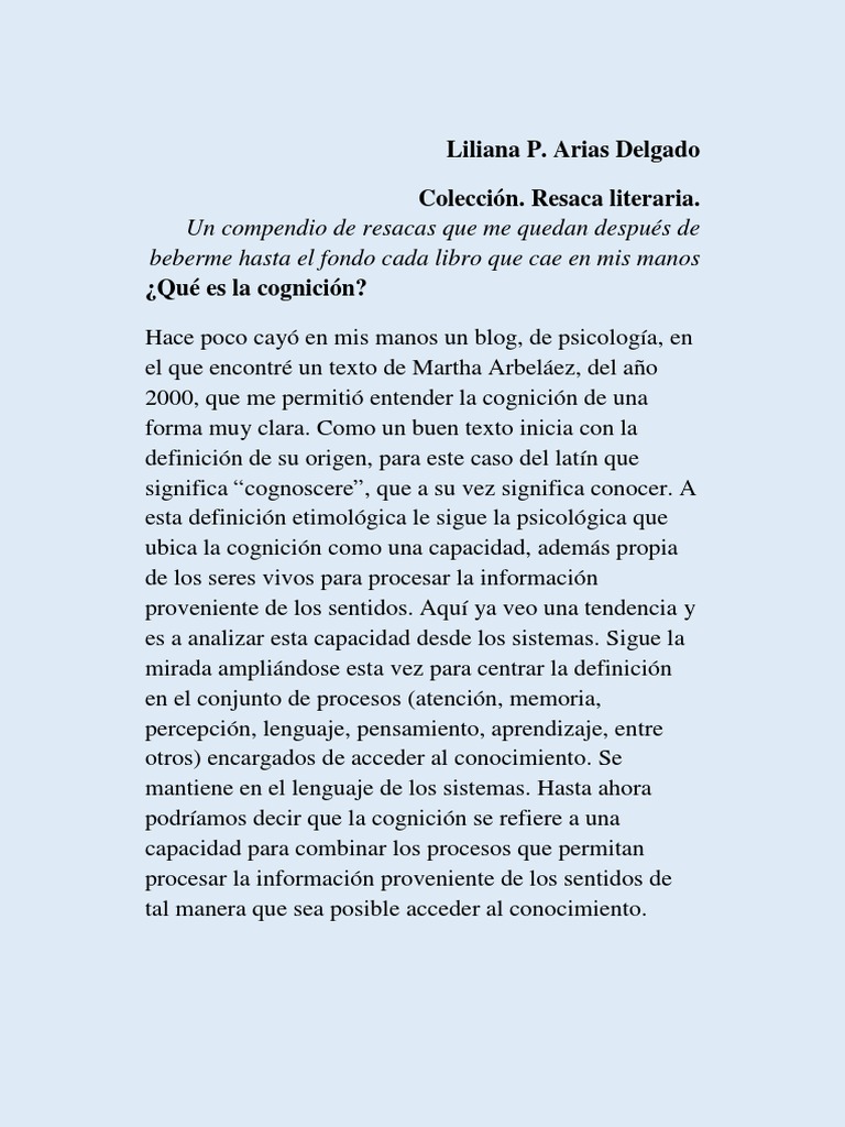 Que Es La Cognicion PDF | PDF | Psicología cognitiva | Aprendizaje