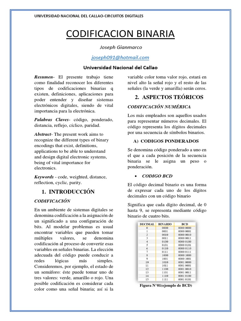 CODIFICACION BINARIA (Paper Teoria) | PDF | Decimal codificado en ...