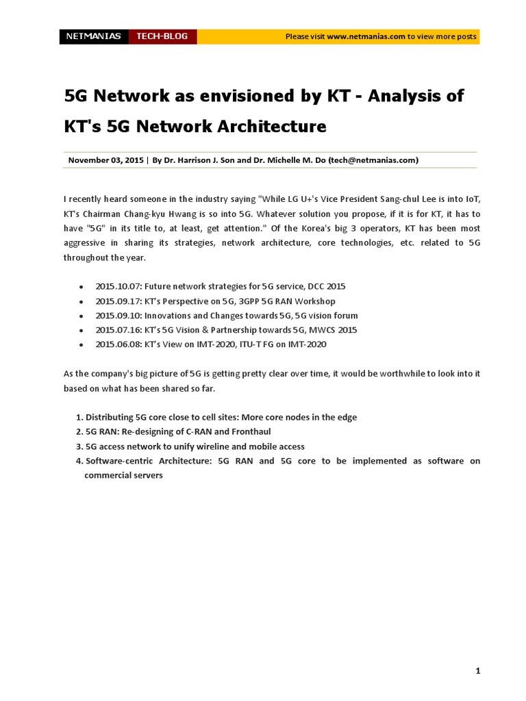 Analysis of KT S 5G Network Architecture PDF | PDF | Computer Network ...