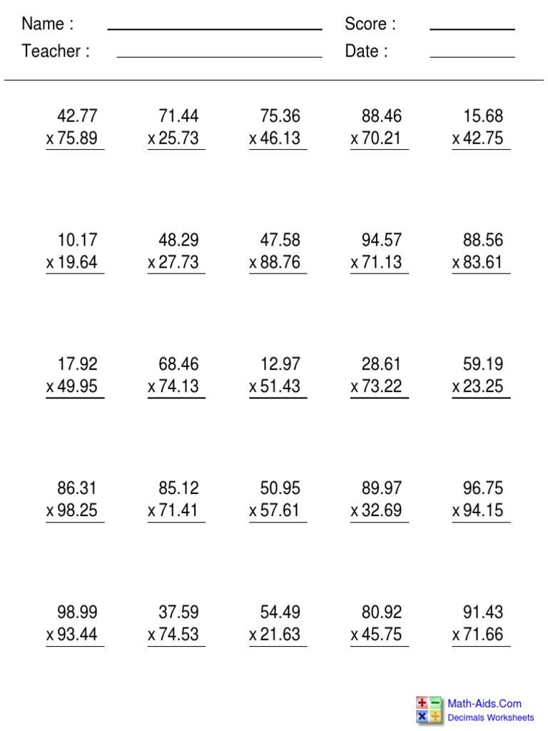 C Decimal Numbers Multiplication | PDF | Arithmetic | Teaching Mathematics
