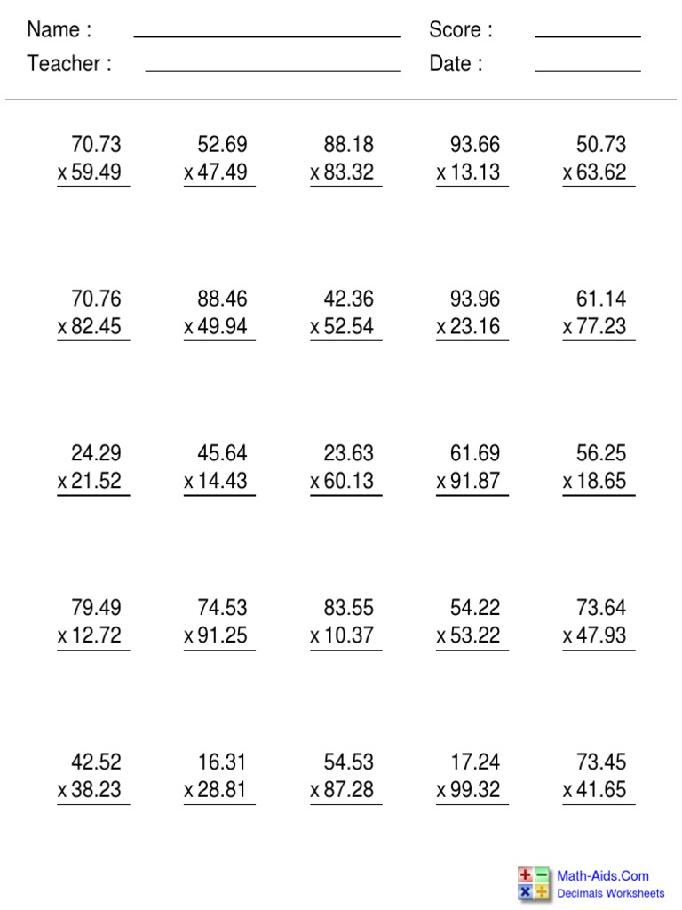 Decimals Worksheets for Math Practice | PDF | Arithmetic | Teaching ...
