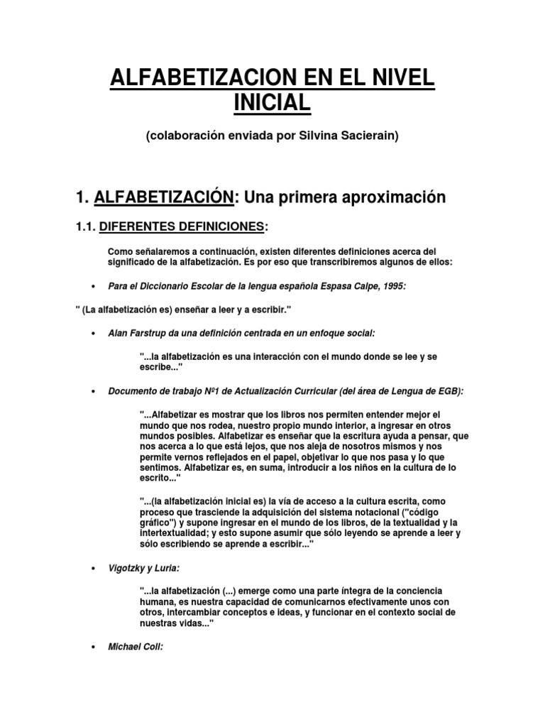 Alfabetizacion en El Nivel Inicial | PDF | Literatura | Aquisición de ...