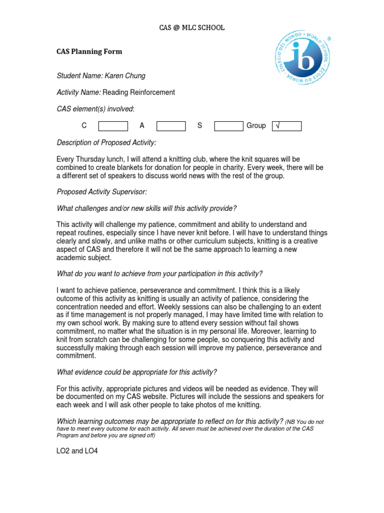 Service - Cas Planning Form | PDF | Teaching | Applied Psychology