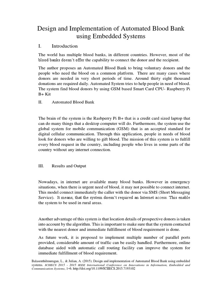 Design and Implementation of Automated Blood Bank Using Embedded ...