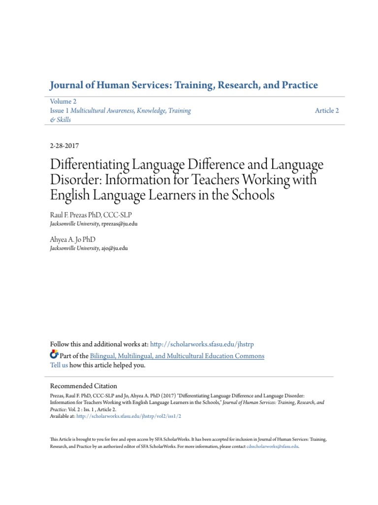 Language Difference vs. Disorder in ELLs | PDF | Multilingualism ...